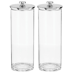 mDesign Tall Acrylic Airtight Apothecary Storage Organizer Canister Jars - Plastic Containers with Lid for Kitchen - Holder for Pantry or Countertop, Lumiere Collection, 2 Pack, Clear/Chrome