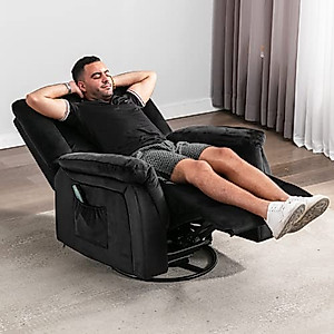 KALEVILL Recliner Chair with Heat and Massage, Recline Chair 360° Swivel Rocker Rocking Recliner, Overstuffed Home Theater Seating with 4 Side Pockets Black