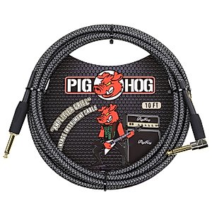 Pig Hog PCH10AGR Right-Angle 1/4" to 1/4" Amplifier Grill Guitar Instrument Cable, 10 Feet