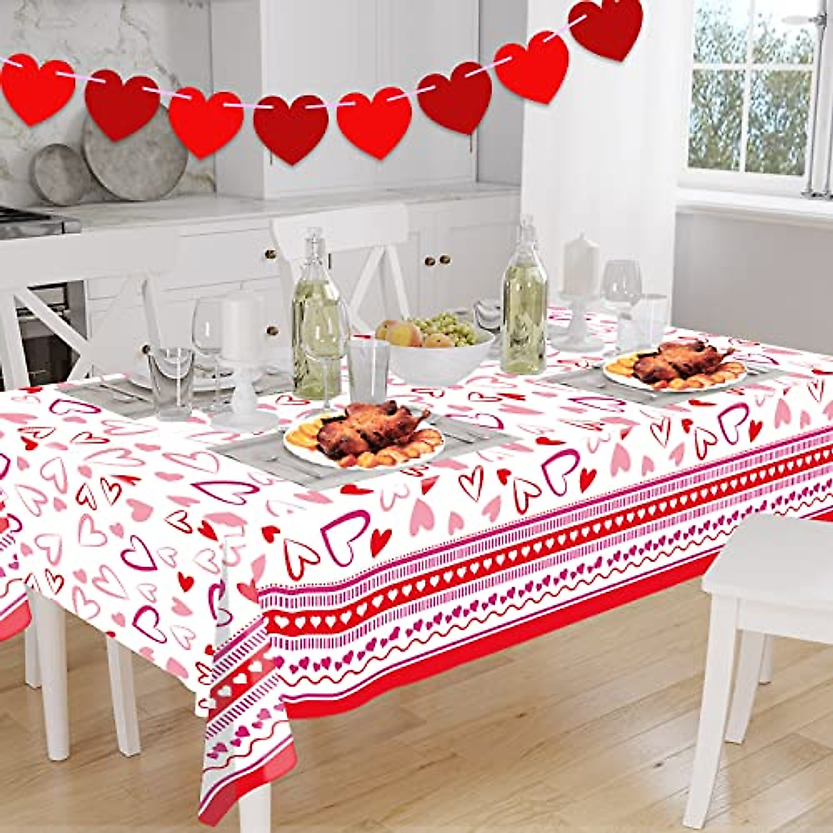 FANCY LAND Valentine Tablecloth 3 Pack Heart Red Plastic Party Decorations 54 X 108 Table Cover