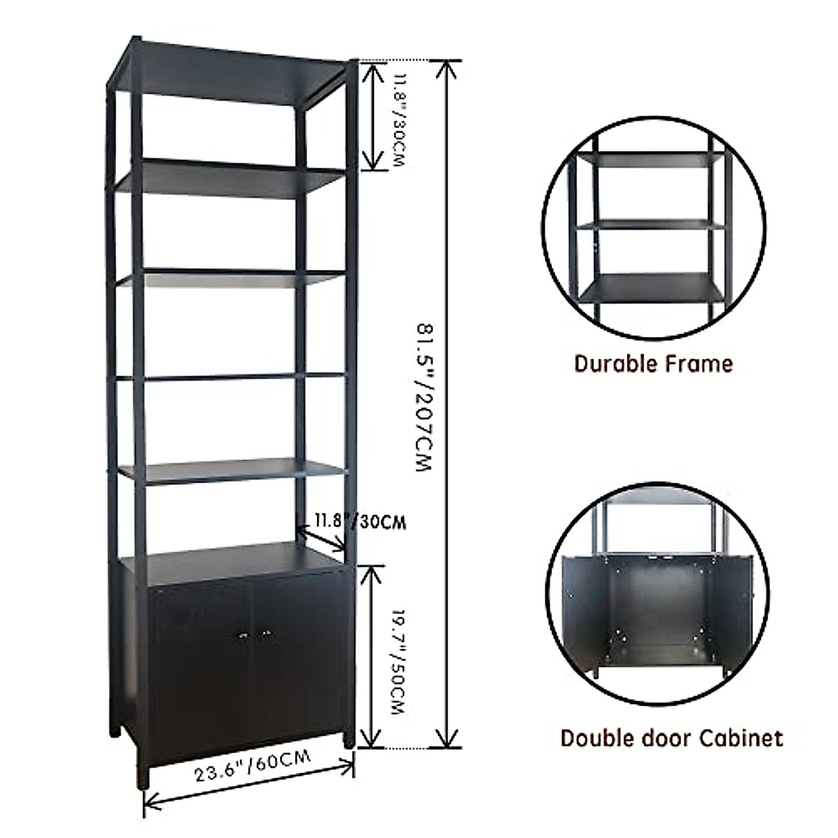 Jahof 6-Layer Industrial Bookshelf, Bookcase with 2 Doors, Standing Storage Cabinet for Living Room, Home Office, Bedroom, Washroom, Kitchen (6-Tier, Black)