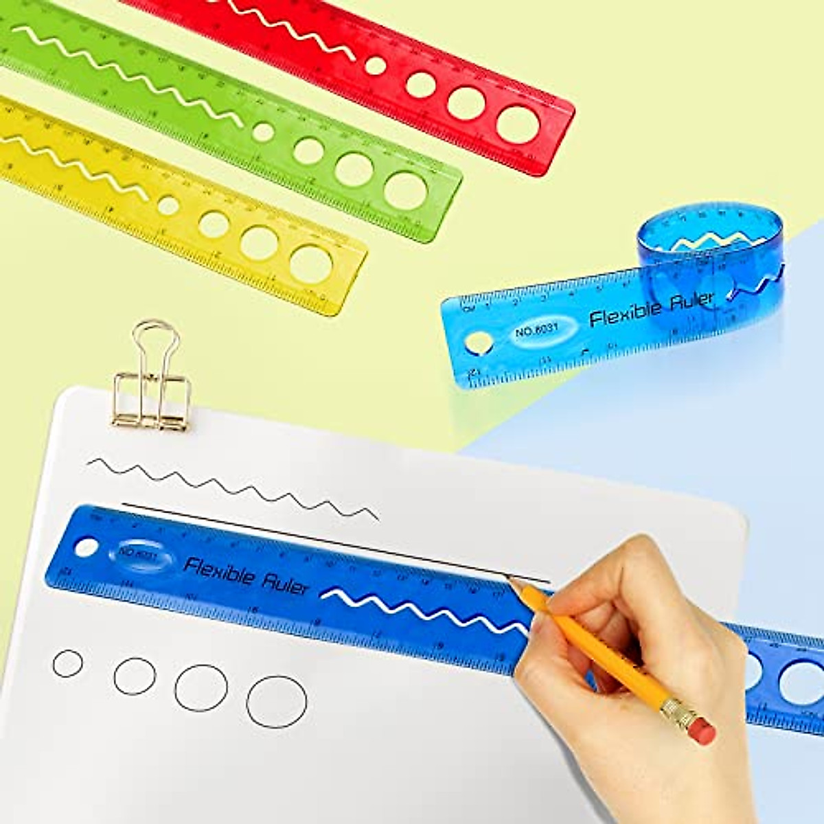 4 Packs Colorful Deformable Soft Plastic Ruler, Metric Transparent Flexible Ruler 12 inch,Straight Rulers for Schools, Offices, Families, and Kids, in Centimeters and inches