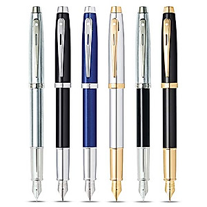 Sheaffer 100 Brushed Chrome Fountain Pen with Chrome Trim and Medium Nib