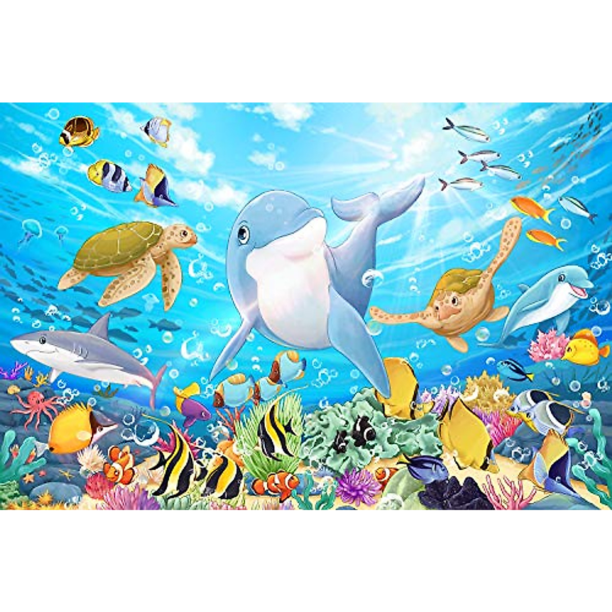 Koyiwa 100 Pieces Jigsaw Puzzles for Kids Ocean World Theme Dolphins Fishes Puzzle Educational Toy for Boys and Girls (15 x 10 inch)