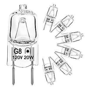 G8 Halogen Bulb 20W 120V T4 JCD Type G8 Base Bi-Pin Xenon Light Bulbs, Dimmable with Long Lasting Lifespan, G8 Halogen Light Bulbs for Under Cabinet Puck Lighting Replacements, Warm White, 6 Packs