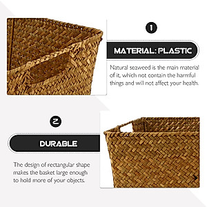 DOITOOL Woven Baskets for Storage - Seagrass Baskets Wicker Storage Basket with Handle - Natural Shelf Baskets Rectangle Basket for Closet Organizers and Storage (15 inch)