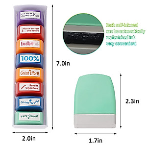 Tmtains 8Pcs Teacher Stamps for Classroom Teacher Supplies Self-inking Grading Stamps Encouraging Comments for Parent Signature School Teachers Review Feedback Homework Reward Colorful Stamp with Tray