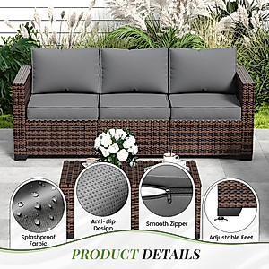 Amopatio Outdoor Patio Furniture Sets, 8 Pieces Outdoor Wicker Patio-Furniture, Outdoor Sectional Patio Set with Storage Table, Patio Conversation Set for Proch Garden Deck (Grey)