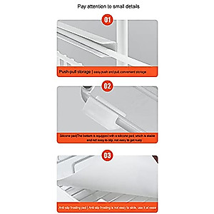 LEAYAN Under Sink Storage 2 Tier Cabinet Rack Under Sink Shelf,Under Sink with Sliding Drawer,Under Sink Organizer Removable,for Kitchen and Bathroom Under Sink Rack Shelf, White 37.5 * 28 * 43.5cm