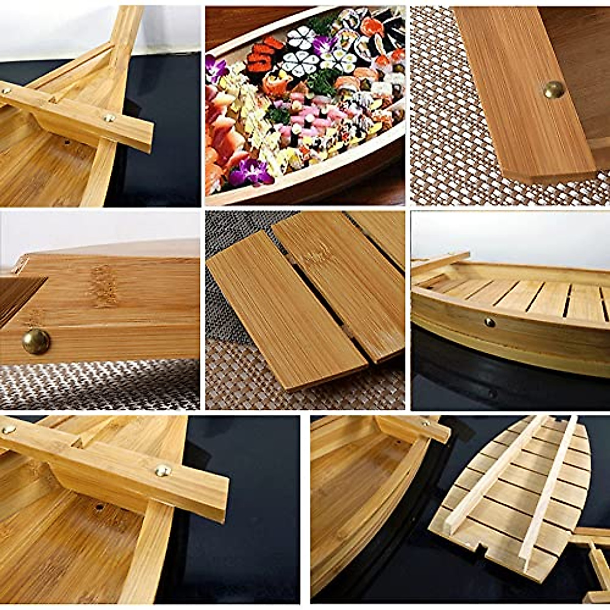 WINIAER Wooden Sushi Boat Serving Tray 35 Inch, Extra Large Sushi Plates Sushi Boat Sashimi Serving Platter for Restaurant or Catering Service