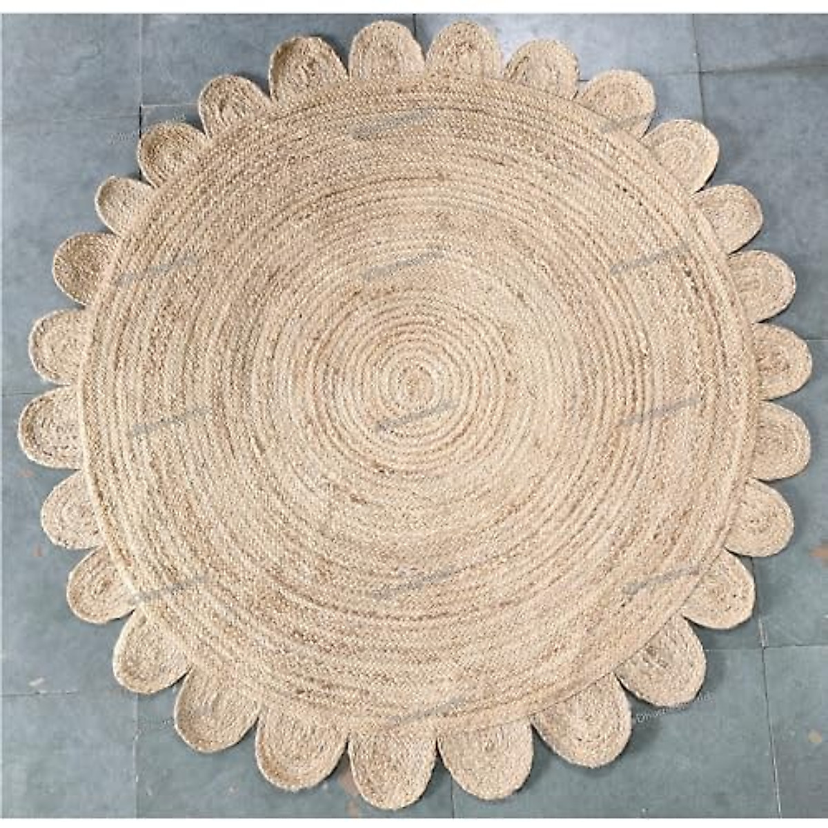 Generic 4X4, 5X5, 6X6,Feet Natural Jute Scallop Round Rug, Floor Scalloped Edge Rug Braided Boho Eco Large Circular Handmade Area Rugs (Natural, 5X5 Ft Round Rug)