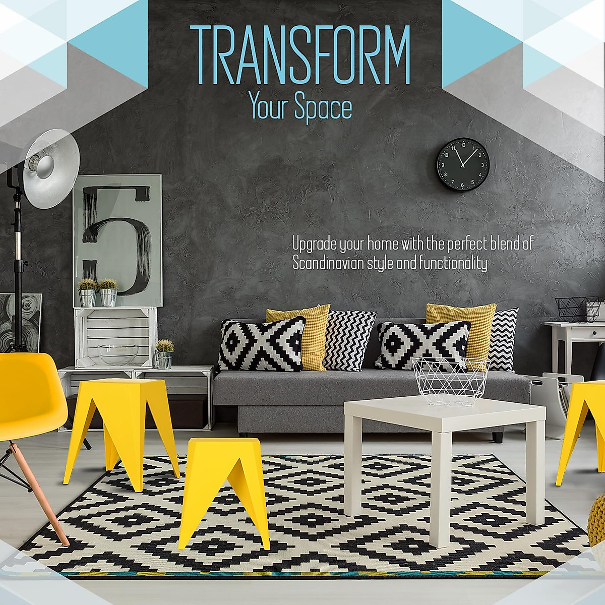 ISL Furnishings Zuho Stackable Stools, Set of 2 – Durable Plastic Stacking Chairs – Stack Stool Chair for Outdoor, Dining, Classroom, Kitchen, Counter, Flexible Seating, Space-Saver (Highlight-Yellow)