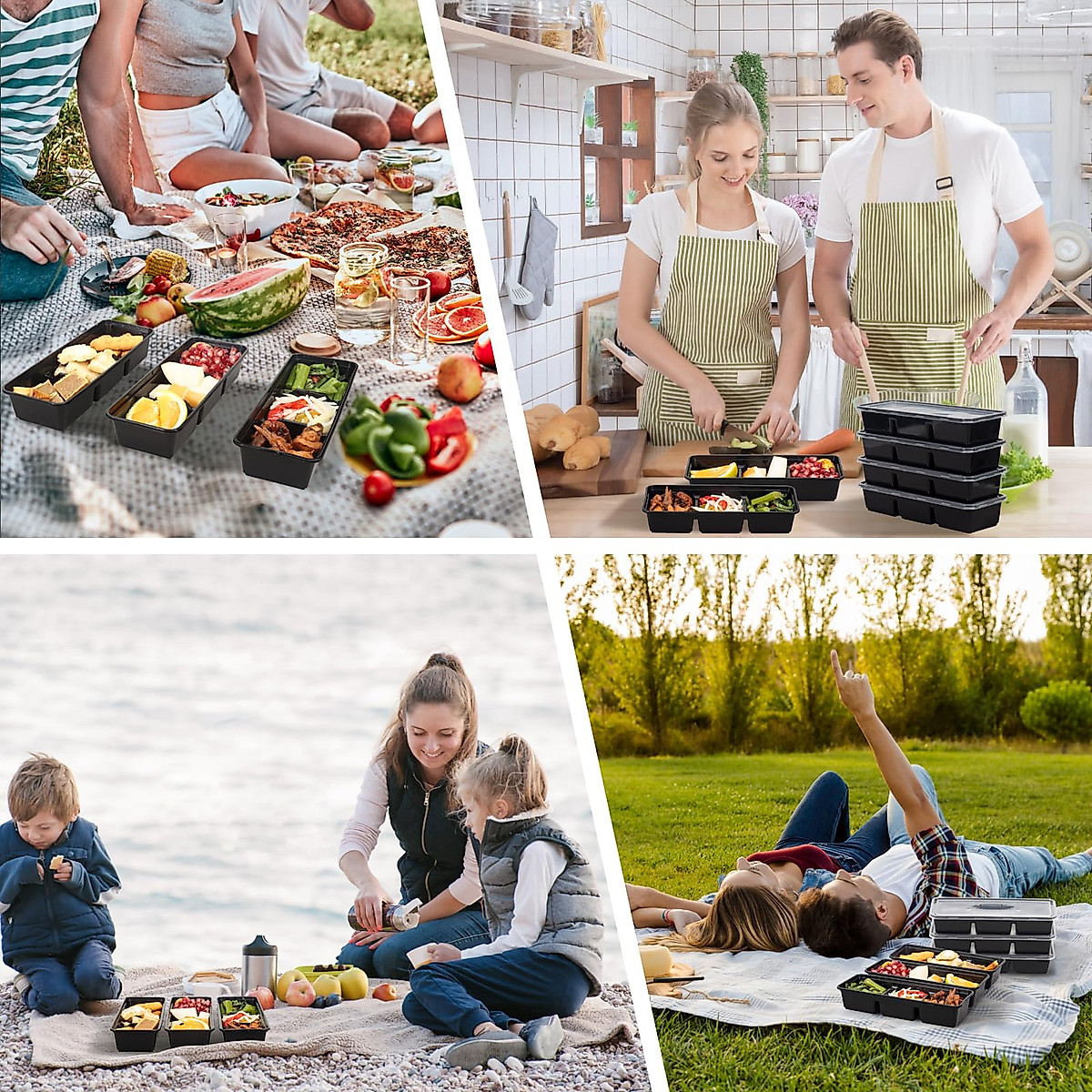 MOQRUAO 50 Packs 17oz Meal Prep Containers,Disposable Plastic Bento Boxes with 3 Compartments Food Containers Snack,Dessert,Travel Lunch Boxes for Office,Picnic