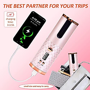 Automatic Curling Iron, Cordless Ceramic Barrel Wave Wand, Portable Cordless Auto Hair Curler with 4 Temps & 3 Timers, Fast Heating Rotating Rotating Curling for Long & Short Hair, Travel & Home Use