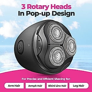 Pop Sonic Moon Shaver (Black) - Face & Body Shavers for Men & Women - 3 Floating Rotary Heads Face Shaver w/Removable Cap - Long Lasting Lithium-ion Battery Portable Electric Shaver & Leg Shaver