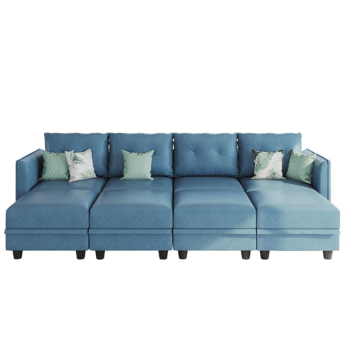 LLappuil Modular Sectional Couch with Reversible Chaise Faux Leather Fabric Oversized 8 Seater U Shaped Sectional with Storage Convertible Sofa Sleeper Couch, Navy Blue