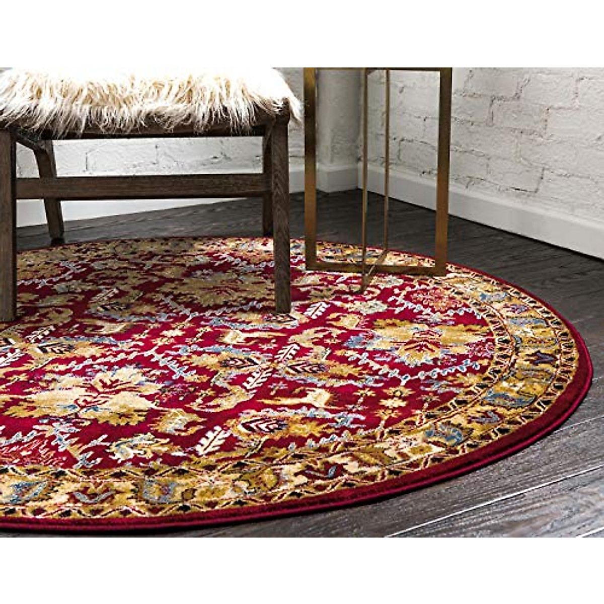 Unique Loom District Collection Farmhouse, Rustic, Border, Geometric Area Rug, 5' 0" x 5' 0", Red/Beige