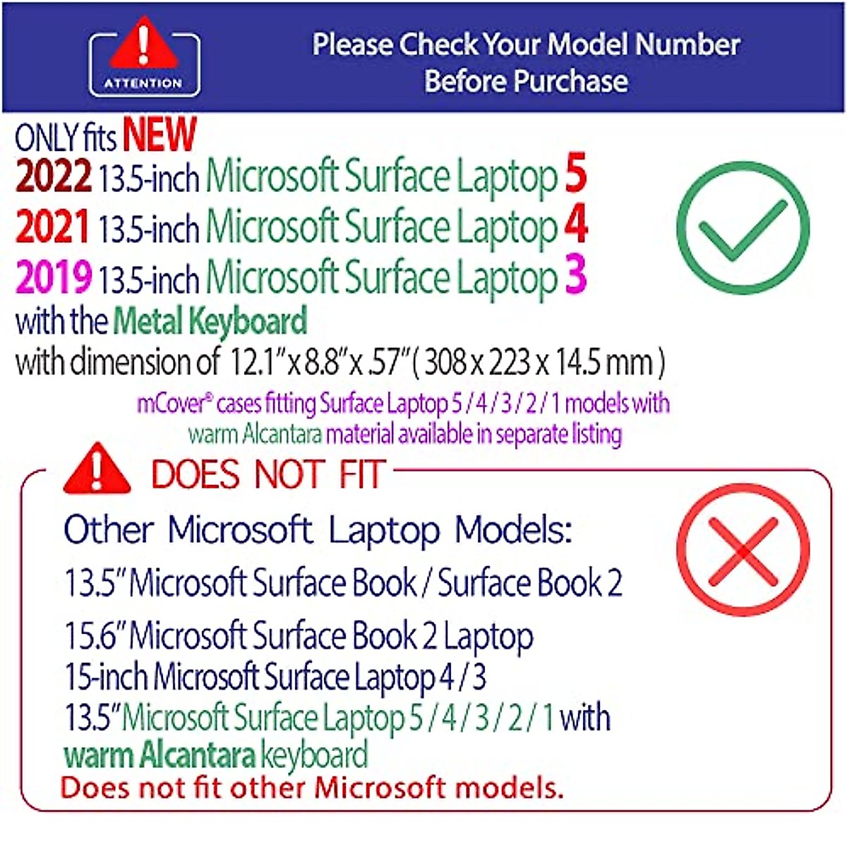 mCover Case Compatible for 13.5" Microsoft Surface Laptop 5/4 / 3 Laptop with Metal Keyboard ONLY (NOT Fitting with Cheaper Surface Laptop Models with Alcantara Keyboard) - Red