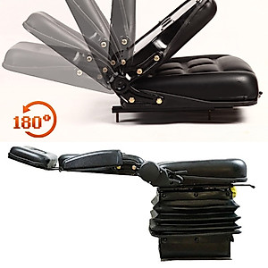 Tractor Suspension Seat, Adjustable Universal Replacement Seat W/Armrest W/Backrest, Compatible with Excavator Skid Loader Dozer Telehandler