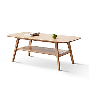 Bamskov 2-Tier Solid Oak Wood Coffee Table - Practical Center Table with Double Storage for Small Apartments, Living Rooms, Bedrooms, and Offices (Natural, 39.37" D x 19.69" W x 17.32" H)