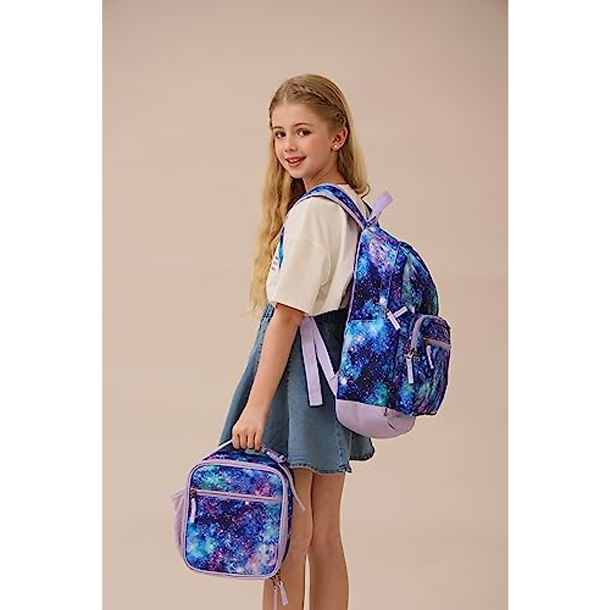 Choco Mocha Galaxy Backpack for Girls Travel School Backpack 17 Inch, Purple