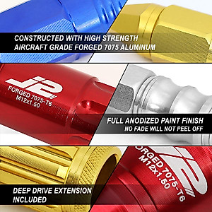 J2 Engineering 7075 Aluminum Blue M12 x 1.5 20Pcs L: 40mm Open End Lug Nut w/Socket Adapter