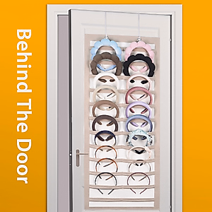 Artilife Hanging Headband Holder for Over The Door and Closet, 24 Slots Felt Head Band Organizer Shelf