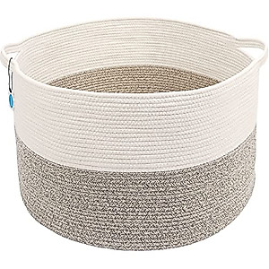 Casaphoria XXXLarge Cotton Rope Basket 21.7" x 21.7" x 13.8" Woven Laundry Blanket Basket Basket with Handle Storage Comforter Cushions Thread Laundry Hamper