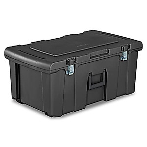 Sterilite Heavy Duty 16 Gallon Portable Plastic Footlocker Storage Container with Handles and Wheels for Dorms and Apartments, Black, 2 Pack