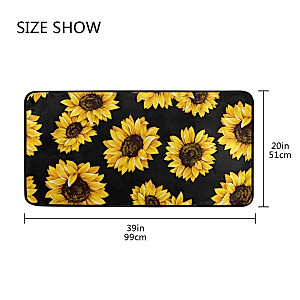 Kitchen Rugs Sunflower Black Design Non-Slip Soft Kitchen Mats Bath Rug Runner Doormats Carpet for Home Decor, 39" X 20"