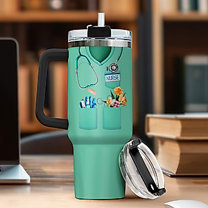 99OWL Cups Blue Light Er Engraved Straws Student Navy School Handle Funny Nursing, Nurse Gifts, Tumbler 40 Oz With Handle Lid And Straw, Nurse Life Shirt Pattern Nutrition Facts