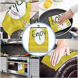 Kitchen Towels Dish Cloth 1 Pack Summer Pineapple Fruit Texture Soft Absorbent Dish Towel Reusable Cleaning Cloths Tea Bar Hand Towels Enjoy Quote on Yellow Stripe Drying Dishcloth for Dishes