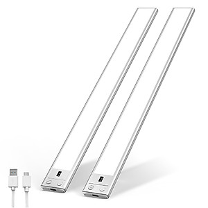 JACKYLED 2 Pack 16in Under Cabinet Lights for Kitchen, Under Cabinet Task Lighting Updated Wave Sensor Indoor, 65 LED Rechargeable 3000mAh Battery Under Counter Lights in Kitchen, Closet, Bedroom