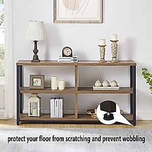 FOLUBAN Console Tables for Entryway, Rustic Wood and Metal Sofa Table, Hallway Tables with Storage Shelves for Living Room, Oak 55 inch