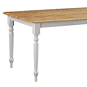Benjara Grained Rectangular Wooden Dining Table with Turned Legs, Brown and White