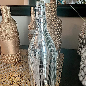 Self-Adhesive 5×5mm 2400pcs and 10×10mm 600pcs,Glass Mosaic Mirror Tiles Square Sticker Disco Ball for DIY Craft Decoration Silver (Silver)