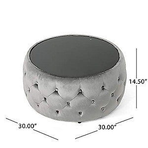 Christopher Knight Home Ivy Glam Velvet and Tempered Glass Coffee Table Ottoman, Smoke, Black