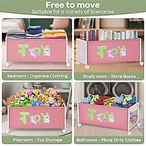 AIJIAMEIER 120L Toy Boxes for Kids Extra Large, Toy Storage Organizer with Wheels & Handle, 33.1” x 16.5” x 14.6” Big Toy Chest Storage for Stuffed Animals, Living Room Area, Playroom(Pink, 1PC)