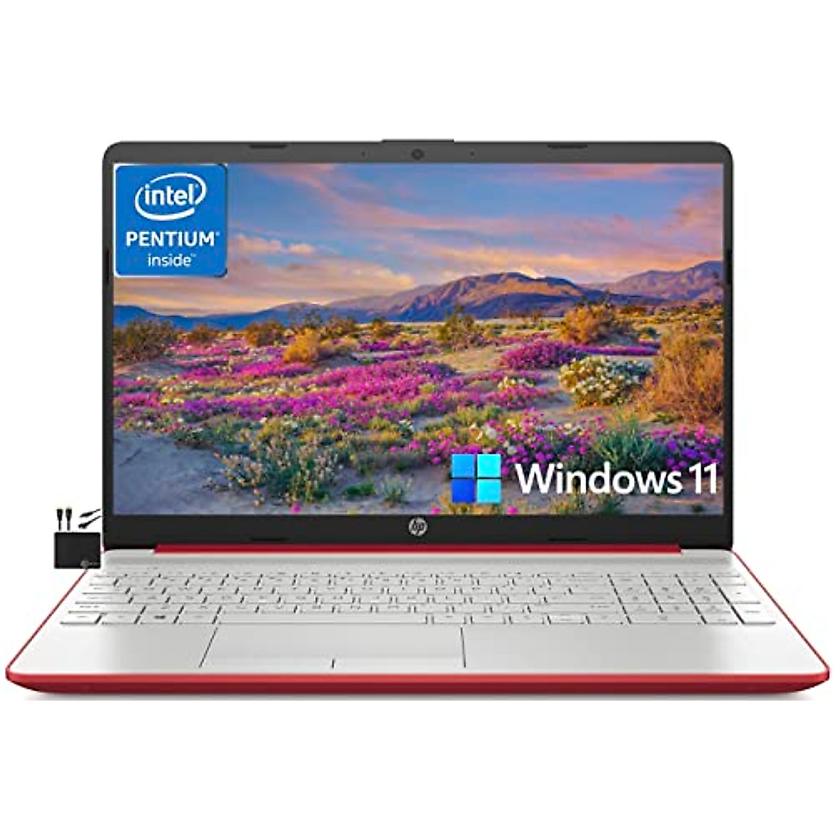 HP 2023 Newest Pavilion 15.6" HD Laptop, Quad Core Intel Pentium N5030 (Upto 3.1GHz), 8GB RAM, 256GB SSD, Intel UHD Graphics, WiFi, Webcam, RJ-45, 11hr+ Battery, Scarlet Red, Win 11+MarxsolCables