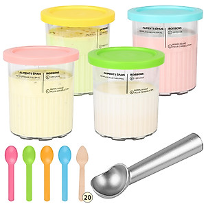 24 oz. Replacement 4 pack Creami Pints for Ninja NC500 NC501 Series Creamy Icecream Containers Cups lids Compatible with NC501 NC500 Ice Cream Maker