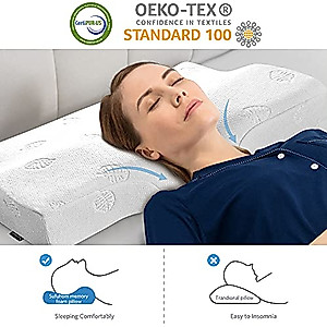 Sufuhom Contour Pillow Memory Foam, Ergonomic Cervical Support Pillows for Head Neck and Shoulder Pain Relief, Sleeping Orthopedic Pillow for Side, Back, Stomach Sleepers Standard 100 by Oeko-TEX