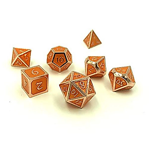 Metal Imperial Dice Set with Display Box | Metal Dice for Tabletop RPG Games Dungeons Dragons (Pumpkin Spice Orange Set)