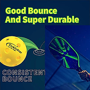 PickleStar LED Light Up Pickleball Balls, USAPA Standard Outdoor 40 Holes Yellow PickleBalls with Green Light 4 Pack LED Light Up Pickle Balls, Batteries Included…