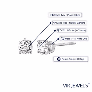 Vir Jewels 1/3 cttw Diamond Stud Earrings 14K White Gold