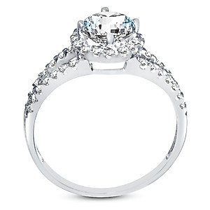 Size - 7 - Solid 14k White Gold Round Cut Split Shank Halo Solitaire Engagement Ring CZ Cubic Zirconia (1.50cttw., 1.0ct. Center)