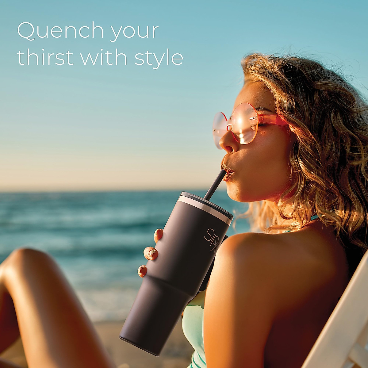 SIPX™ Insulated Tumbler With Lid And Straw, 40oz. Tumbler With Handle Keeps Cold 12 Hours, Water Bottle Thermos With Lid, BPA-Free Reusable Insulated Coffee Tumblers, Travel Mug Great For Beach Party