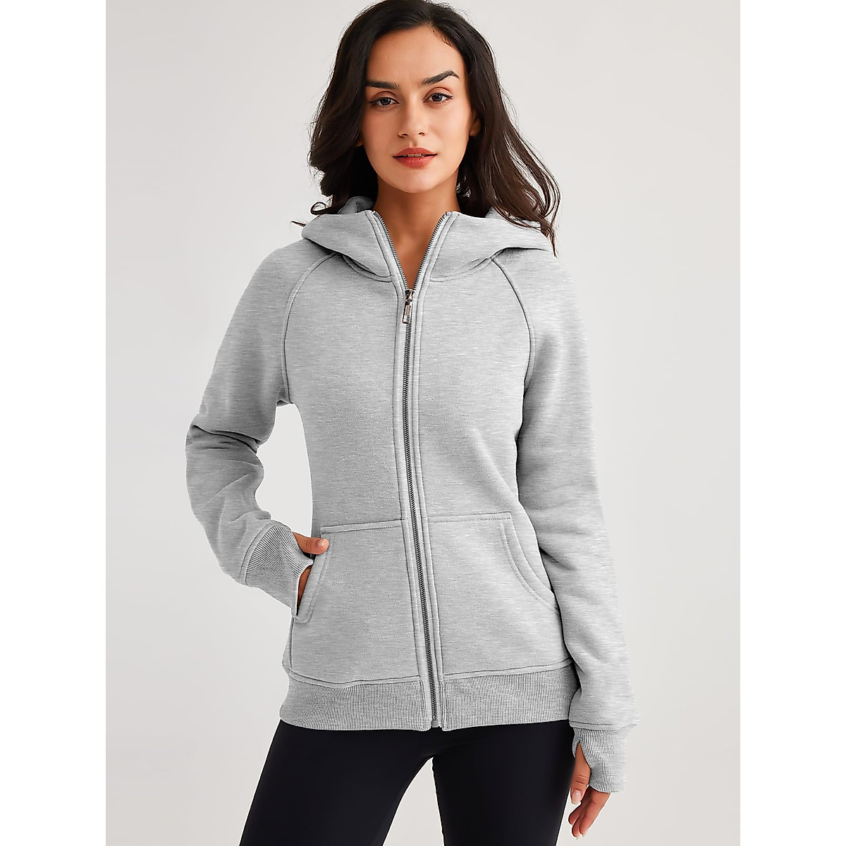 Trendy Queen Womens Zip Up Hoodies Oversized Sweatshirts Fall Outfits Long Sleeve Fleece Sweaters With Pockets Full Zip Winter Coats Jackets Y2k Clothes Teen Girls Fashion Grey