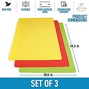 Zulay Extra Thick Flexible Cutting Board Mats for Kitchen - 100% Non Slip Textured Bottom Grip Prevents Slipping on Most Countertops - Color Coordinated Plastic Cutting Boards Set of 3 (Rectangular)