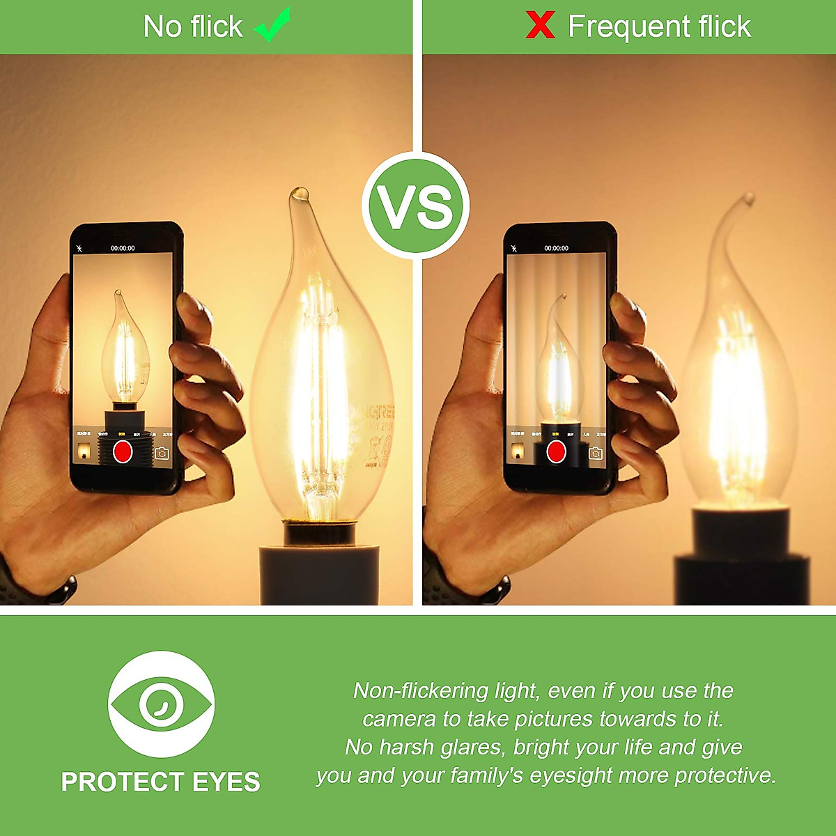 LANGREE E12 LED Candelabra Base Bulbs 5W Equivalent, 550lm, 2700K Soft White, CRI 80+, No Flickering, Long Lifespan, Dimmable, 10 Count