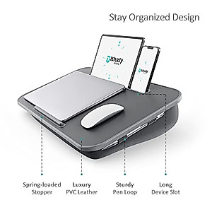 Lap Desk, Portable Laptop Lap Desk with Pillow Cushion, Fits up to 17 inch Laptop, Laptop Stand with Device Ledge and Phone Holder, for Home Office, Gray, ISTUDYNITURE……